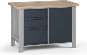 Dílenský pracovní stůl G7, buková spárovka, 1200 x 685 x 840 mm, 1x skříňka, 3 zásuvky, grafit