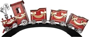 Červená kovová dekorace vláček na kolejích Christmas Train - 108*18*44 cm