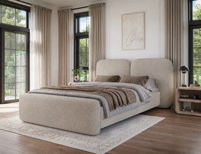 Postel Ollival 160x200, s kovovým roštem a úložným prostorem, béžové bouclé
