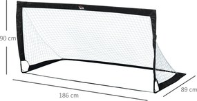 Fotbalové branky HOMCOM sada 2 skládacích mini branek z oceli a tetrolonu černé barvy 186x90x89 cm na zahradu a hřiště | Aosom.de