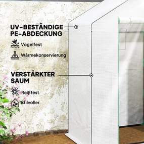Skleník s policemi, miniskleník, odolný proti UV záření, síťované okno, dveře na zip, 143L x 74W x 190H cm, bílý