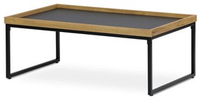 Konferenční stolek CT-611 OAK, 100x60 cm, MDF deska šedá, divoký dub, kov černý matný lak