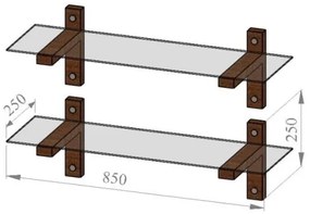 SADA 2x Nástěnná police 25x85 cm borovice/čirá