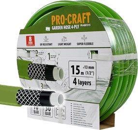 Procraft PR-4GH1315- zelená zahradní hadice, 4 vrstvy, 1/2", 15m