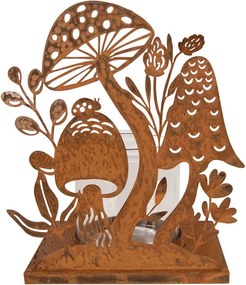 Rustikální rezavý svícen s houbami Mushroom Rust - 22*13*23 cm