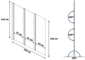 Trojdílná vanová zástěna REA AGAT-3 120 cm, zlatá kartáčovaná/transparent