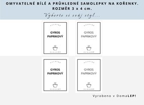 GYROS PAPRIKOVÝ - Samolepka na kořenky 3 x 4 cm - DomaLEP varianta: PRŮHLEDNÁ - tučné písmo