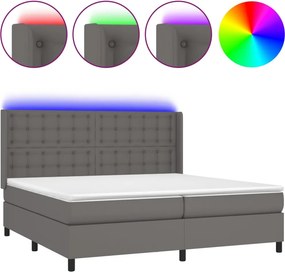 Box spring postel s matrací a LED šedá 200x200 cm umělá kůže 3139407