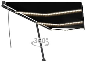 Ručně zatahovací markýza s LED světlem 600 x 300 cm antracitová,  3069804