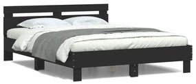 vidaXL Rám postele s čelem a LED osvětlením černý 140 x 190 cm