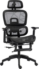 HOMCOM Ergonomická kancelářská židle s opěrkami, opěrkou hlavy, bederní oporou, výškově nastavitelná, otočná židle s funkcí houpání, sklopným mechanis
