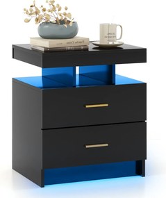 Costway Noční stolek s LED osvětlením s 2 zásuvkami – 50 × 40 × 58 cm, černý