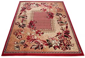 Kusový koberec ATLAS 7192B Květy tmavě béžový červený Rozměr: 60x100 cm
