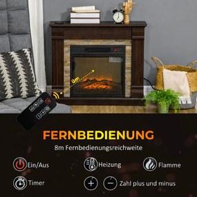 HOMCOM Elektrický krb 1800W s topením, dálkovým ovládáním, ochranou proti přehřátí, dekorační krb, tmavě hnědý