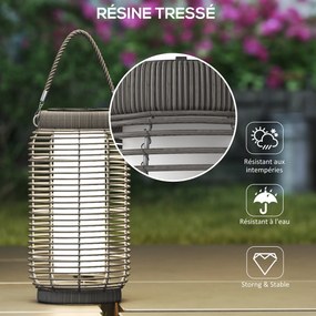 Outsunny Solární venkovní lampa, zahradní stojací lampa s PE ratanovým LED osvětlením, automatický vypínač Ø18 x 37 cm Šedá | Aosom