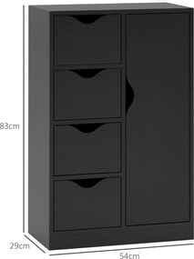 HOMCOM Moderní úložný kabinet s 1 skříňkou a 4 zásuvkami - Dřevo - do obývacího pokoje, kuchyně, předsíně, jídelny - Černý