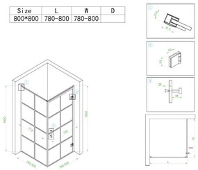 BPS-koupelny Čtvercový sprchový kout HYD-SK10A 80x80 černá/transparent - bez vaničky