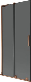 Mexen Velar L, 2-křídlová posuvná vanová zástěna 95 x 150 cm, 8mm šedé sklo, růžové zlato, 896-095-003-41-60