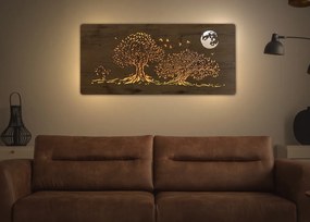 Li-Go "Tři duby a měsíc" světelný obraz s baterií 110x50cm varianta ovládání: manuál/pohybové čidlo, provedení povrchu: dub
