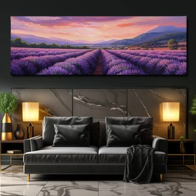 Obraz na plátně - Levandulové pole a kopcovitá krajina FeelHappy.cz Velikost obrazu: 180 x 60 cm