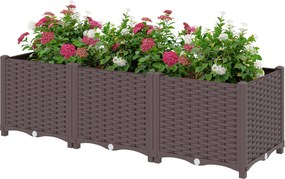 Outsunny vyvýšený květináč se samozavlažováním, plastový záhon 120×40×37 cm, otvory s uzávěry, snadná montáž — Aosom