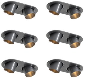 Sada 6 zapuštěných bodových svítidel Gunmetal GU10 35mm Sklopná 2-světla - Installa