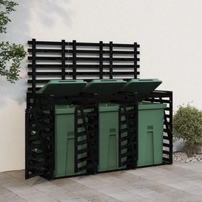 Úložný box na tři popelnice černý masivní borové dřevo 3157695