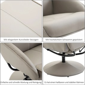 HOMCOM polohovací křeslo TV křeslo otočné o 360° s podnožkou v šedé barvě, D78 × Š71 × V101 cm, pohodlné křeslo do obývacího pokoje | Aosom.de