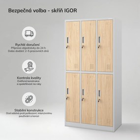 Šatní skříň BHP šedá / dub sonoma, 6dveřová: Eco Design IGOR, 900 x 1850 x 450 mm