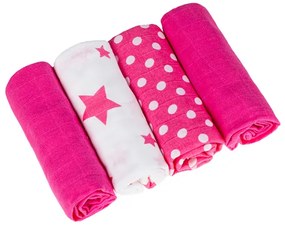 Bellatex Bavlněné pleny s potiskem 4ks 70x70 Bílá,Růžová