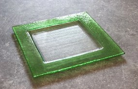 BDK-GLASS Čtvercový skleněný talíř BORDER 25x25cm - zelený