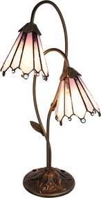 Stolní lampa Tiffany Flowerbell pink - 35*18*61 cm E14/max 2*25W