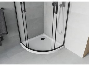 Mexen Rio půlkruhový sprchový kout 80 x 80 cm, Vzor jinovatky, Černá + sprchová vanička Flat, Bílá - 863-080-080-70-30-4110B
