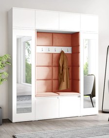 Bílá předsíňová stěna Emi 32 se zrcadly a čalouněnými panely