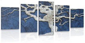 5-dílný obraz abstraktní strom na dřevě s modrým kontrastem Varianta: 100x50