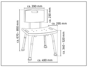 Ridder Senior program Židle s opěradlem a nastavitelnou výškou, nosnost 100 KG - v. 34 - 52 cm A00602101