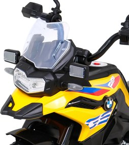Ramiz Dětská motorka na baterie BMW F850 GS žlutá + pomocná kolečka + audio LED + pomalý start + EVA