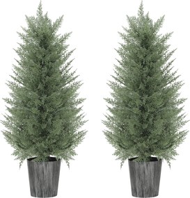 HOMCOM sada 2 velkých umělých cypřišů 90 cm v květináčích – realistické plastové rostliny do obýváku, ložnice, kanceláře či kryté terasy | Aosom