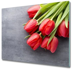 Skleněné deska do kuchyně Červené tulipány 60x52 cm