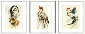 Elegantní triptych s kohouty do kuchyně a jídelny - Série Kohouti | Anna Borkowska