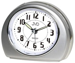 JVD Stříbrný tichý ručkový budík s osvětlením s plynulým chodem JVD SRP9501.2
