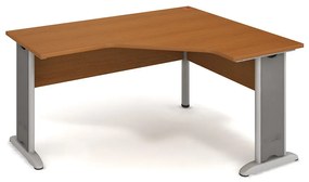 Stůl ergo lomený levý 160×120/60 cm - Hobis Cross CEV 60 L Dekor stolové desky: třešeň, Dekor lamino podnože: třešeň, Barva nohou: Stříbrná