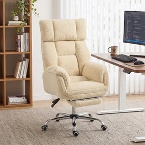 HOMCOM ergonomická kancelářská židle s 5násobně sklápěcími opěrkami rukou, sklopná kancelářská židle z plyšové látky, krémová