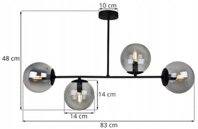 Stropní svítidlo Paris, 4x grafitové skleněné stínítko, (výběr ze 4 barev uchycení)