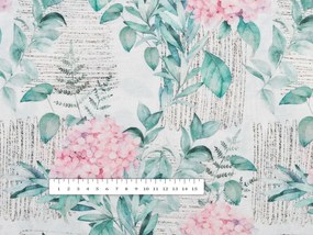 Biante Dekorační povlak na polštář PML-080 Růžové květy hortenzie s mintovými listy 40 x 40 cm