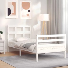 vidaXL Rám postele s čelem 90 x 200 cm masivní dřevo [3194816] Barva: Bílá