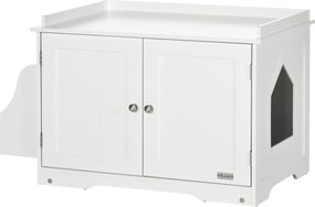 PawHut Kočičí Záchod Kabinet s Magnetickými Dveřmi, Kočičí Dům s Úložným Prostorem pro Střední Kočky 86 x 48 x 52 cm Bílý | Aosom