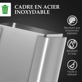 HOMCOM 40L x 34.8Š x 47.5V cm Stříbrný Pedálový Koš na Odpadky s 2 Kompartmenty, Nerezová Ocel s Tichým Víkem, Odnímatelné Vnitřní Kbelíky