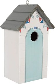 Modro-bílá dřevěná ptačí budka jako plážový domek Birdhouse - 15*10*22 cm