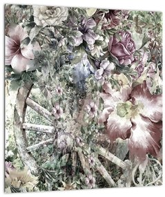 Obraz květin na dřevěném kole (30x30 cm)